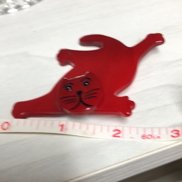 Jewelry | Bakelite Red Falling Cat Pinbrooch | Poshmark